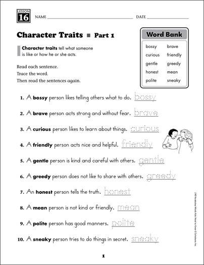 Character Traits Content Words Grade 2 Vocabulary Printable Skills 