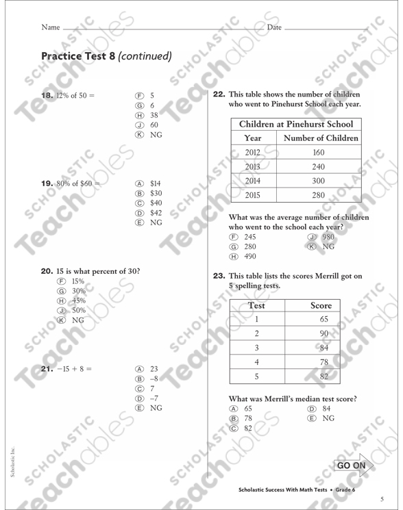 Math Skills Practice Test Computation Problem Solving Printable