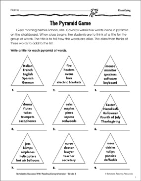 The Pyramid Game (Classifying) | Printable Skills Sheets