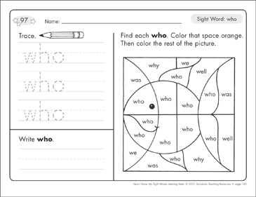 Sight Word (who): Sight Words Learning Mat | Printable Skills Sheets