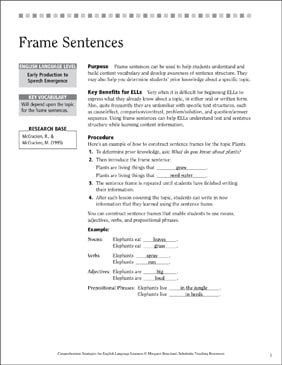 Frame Sentences for English Language Learners | Printable Lesson Plans ...