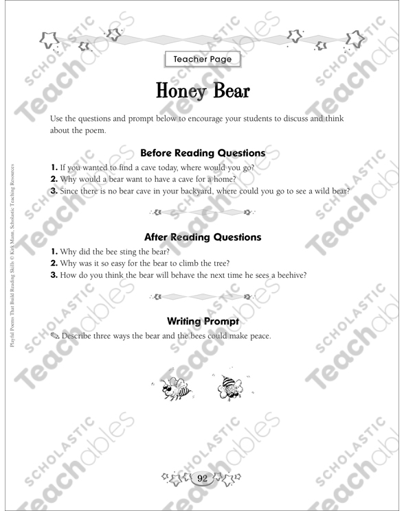 Honey Bear: Building Reading Skills With Poetry | Printable Lesson ...