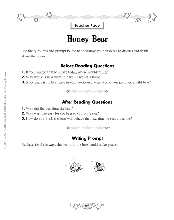 Honey Bear: Building Reading Skills With Poetry | Printable Lesson ...