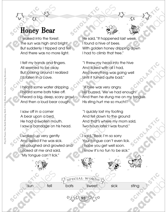 Honey Bear: Building Reading Skills With Poetry | Printable Lesson ...