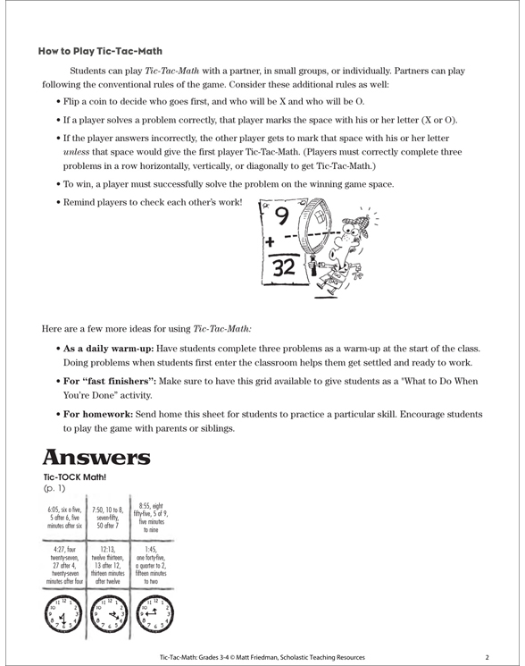 Tic-TOCK Math! (Telling Time): Tic-Tac-Math | Printable Games, Puzzles ...