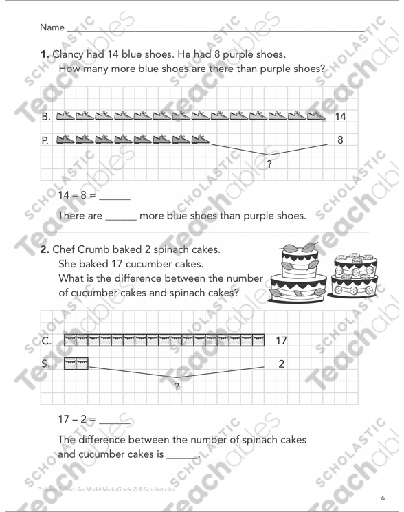 Comparison Problems (Subtraction): Bar Model Math (Gr 2) | Printable ...