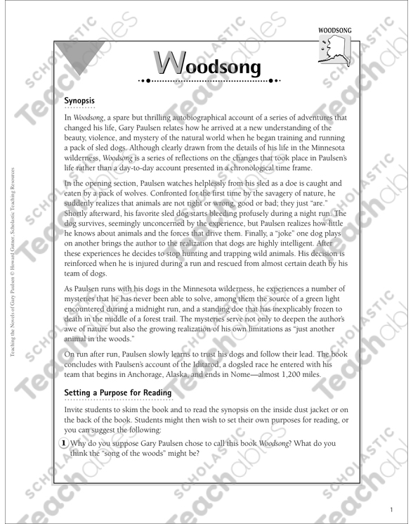 Woodsong: Teaching With Gary Paulsen Novels | Printable Skills Sheets ...