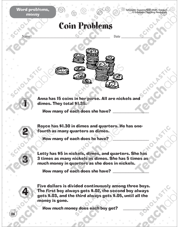Coin Problems Word Problems Money Printable Skills Sheets coin-problems-word-problems-money-printable-skills-sheets