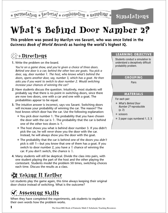 What's Behind Door Number 2? (Simulations) | Printable Games, Puzzles ...