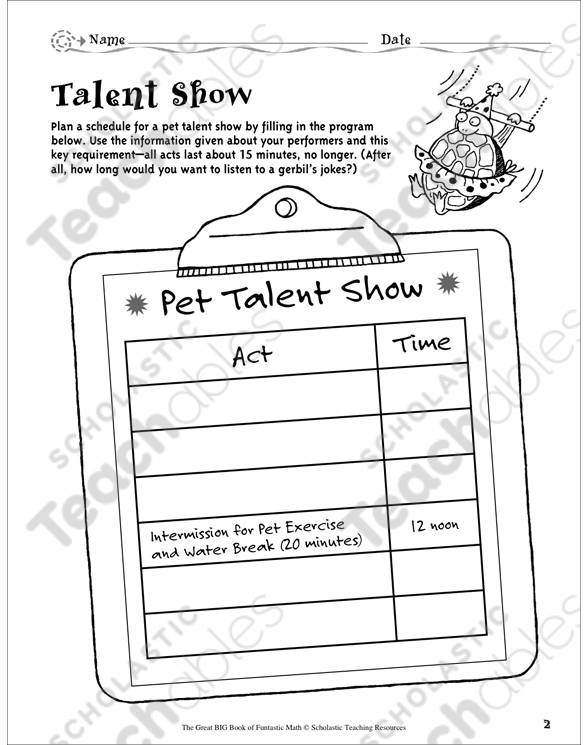 Talent Show (Logic) | Printable Lesson Plans, Ideas and Skills Sheets