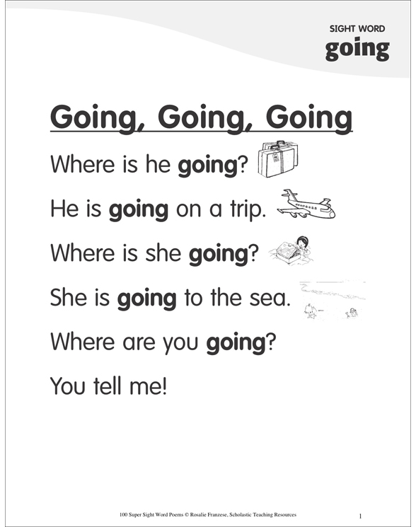 Going, Going, Going: Poem for Sight Word “going” | Printable Skills Sheets