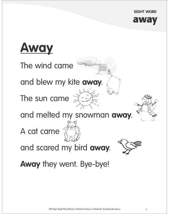 Away: Poem for Sight Word “away” | Printable Skills Sheets
