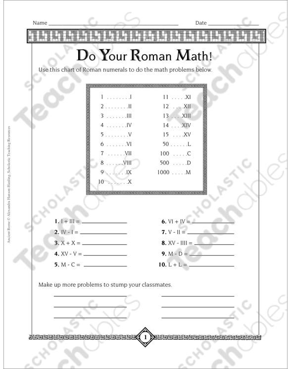 Math Worksheets For Grade 4 Roman Numerals