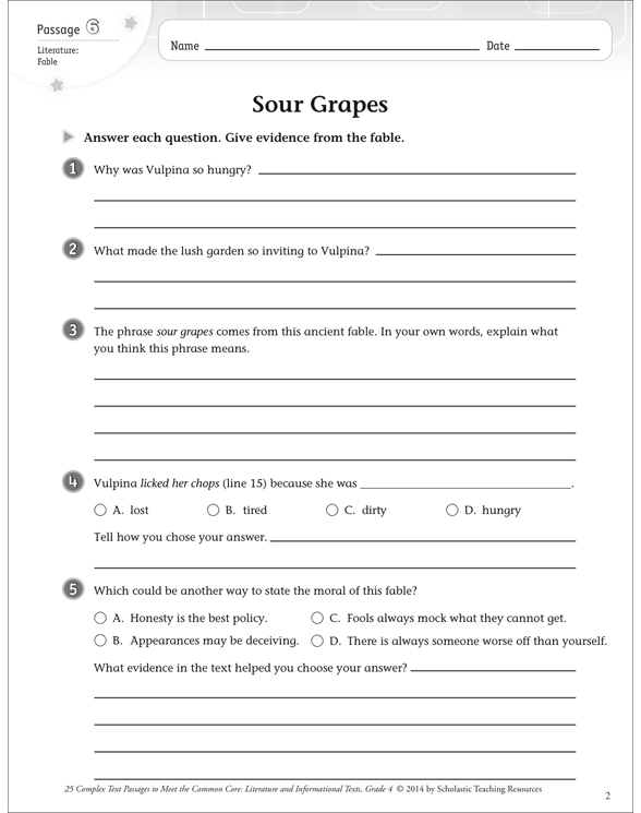 Sour Grapes: Text & Questions | Printable Texts and Skills Sheets Sour Grapes: Text & Questions | Printable Texts and Skills Sheets