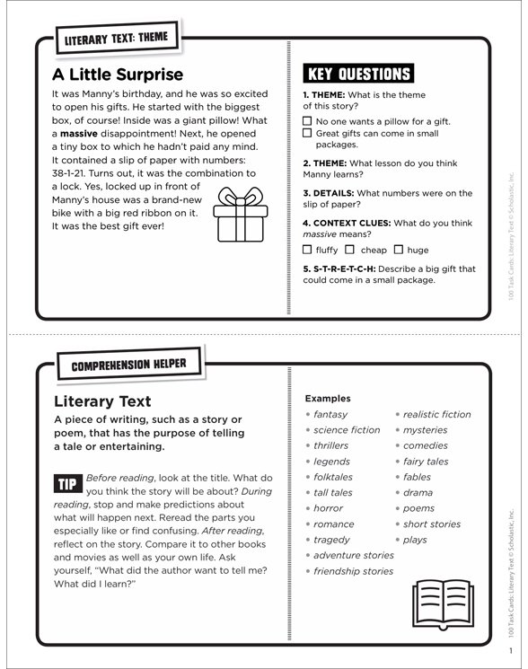 A Little Surprise: Literary Text Task Card | Printable Lesson Plans ...
