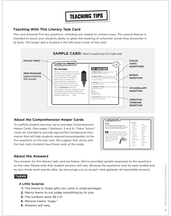 A Little Surprise: Literary Text Task Card | Printable Lesson Plans ...