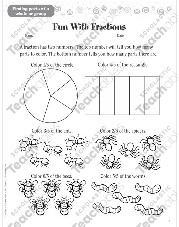 Fun With Fractions (Parts of a Whole or Group) | Printable Skills Sheets