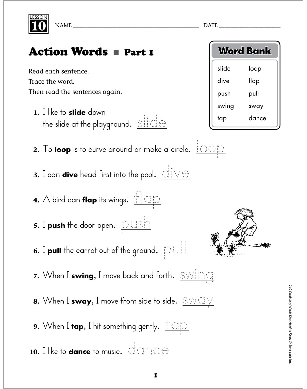 Action Words: Grade 1 Vocabulary (with puzzles) | Printable Skills Sheets