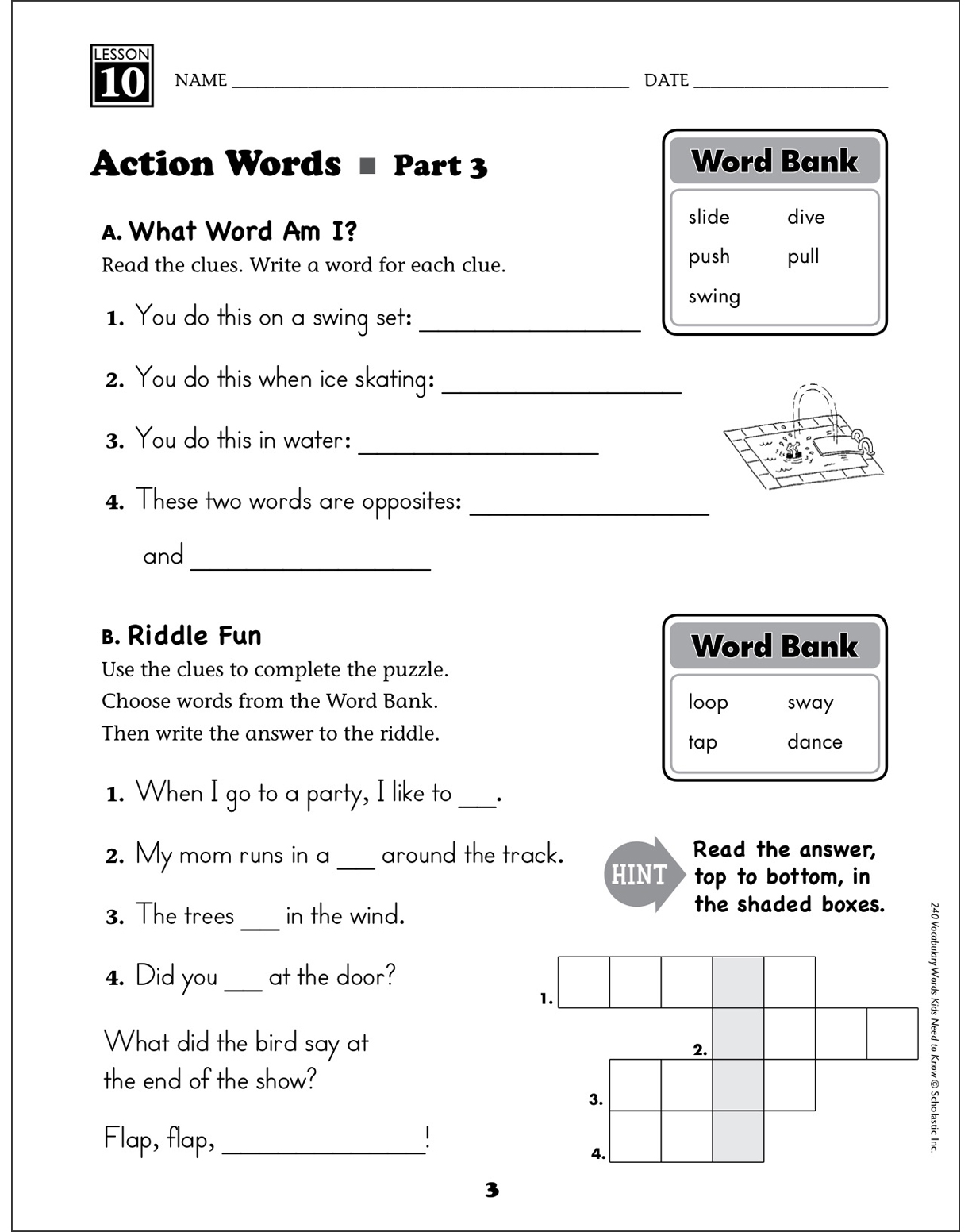 Action Words: Grade 1 Vocabulary (with puzzles) | Printable Skills Sheets