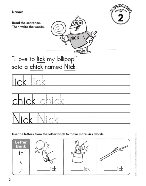 Ick Word Family Worksheets