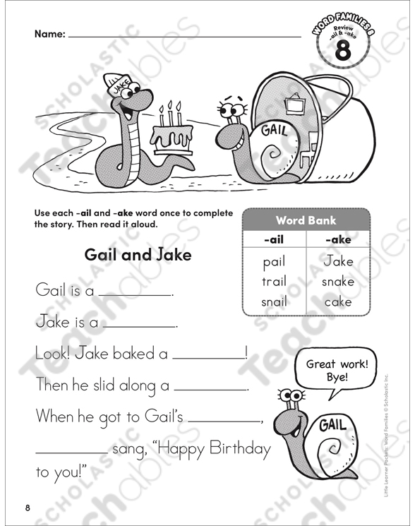 Word Families Packet 9: –ail, –ake | Printable Skills Sheets
