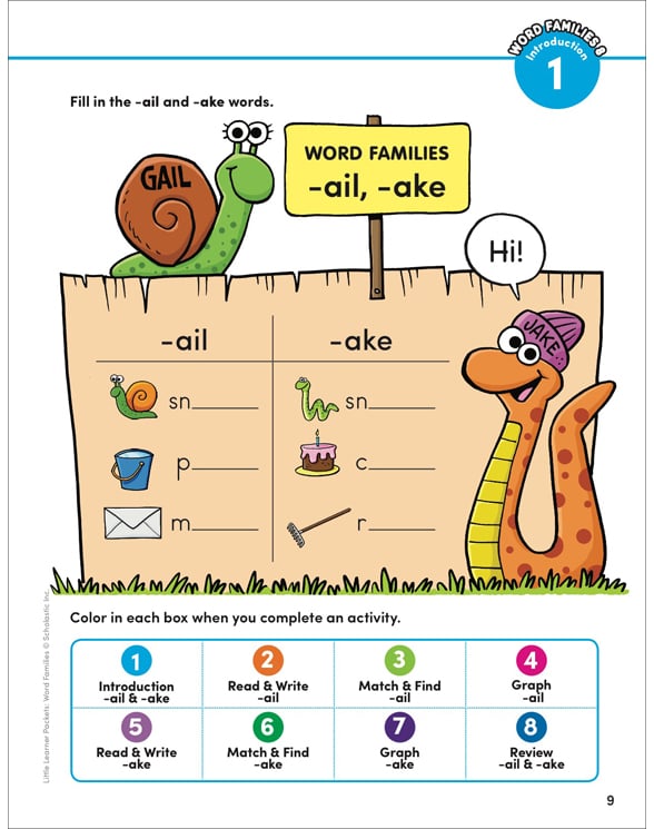Word Families Packet 9: –ail, –ake | Printable Skills Sheets
