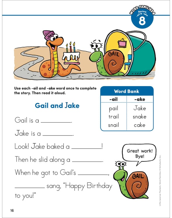 Word Families Packet 9: –ail, –ake | Printable Skills Sheets
