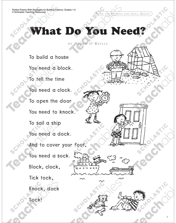 What Do You Need?: Read-Aloud Poem | Printable Texts