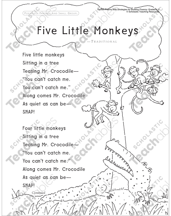 Five Little Monkeys: Read-Aloud Poem | Printable Texts
