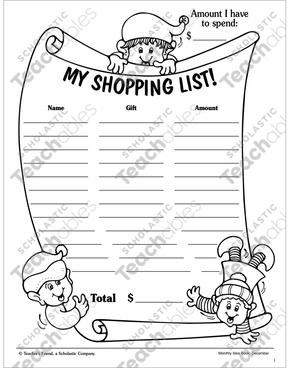 coloring pages shopping list