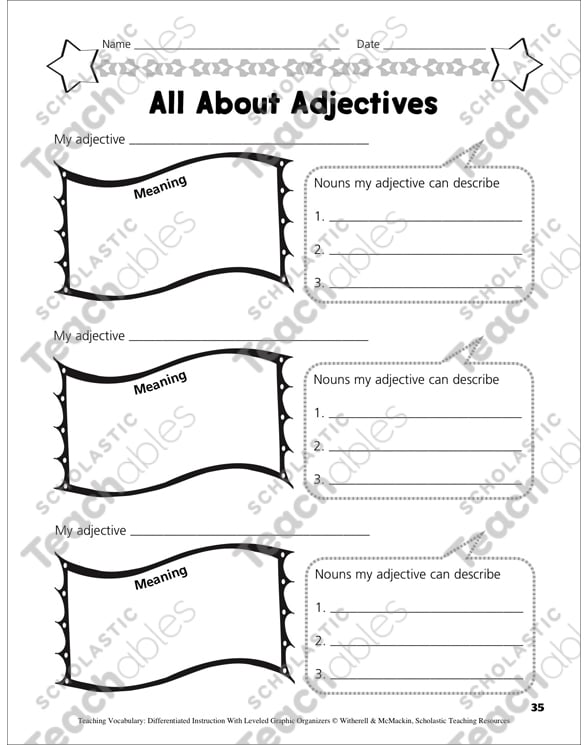 Adjectives: Leveled Graphic Organizer Set | Printable Graphic ...