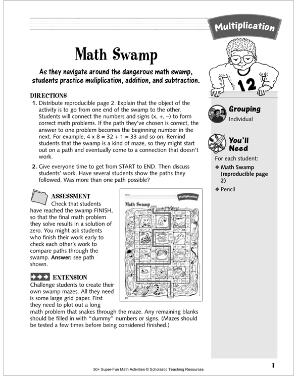 Math Swamp: Multiplication Activity | Printable Lesson Plans, Ideas and ...