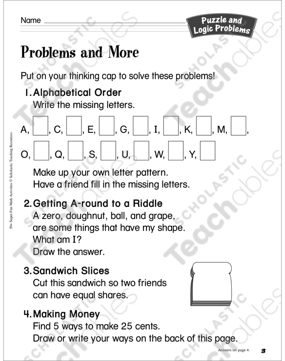 Problems and More (Grade 1): Logic Problems | Printable Lesson Plans ...
