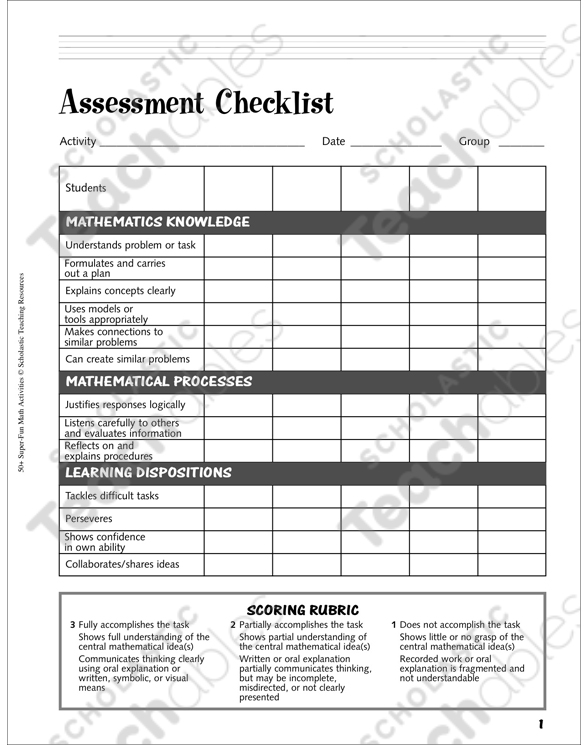 Assessment Checklist and Scoring Rubric (Grade 1) | Printable ...