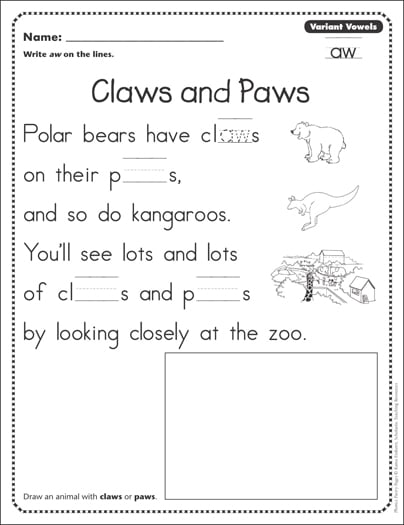 Variant Vowels Worksheets