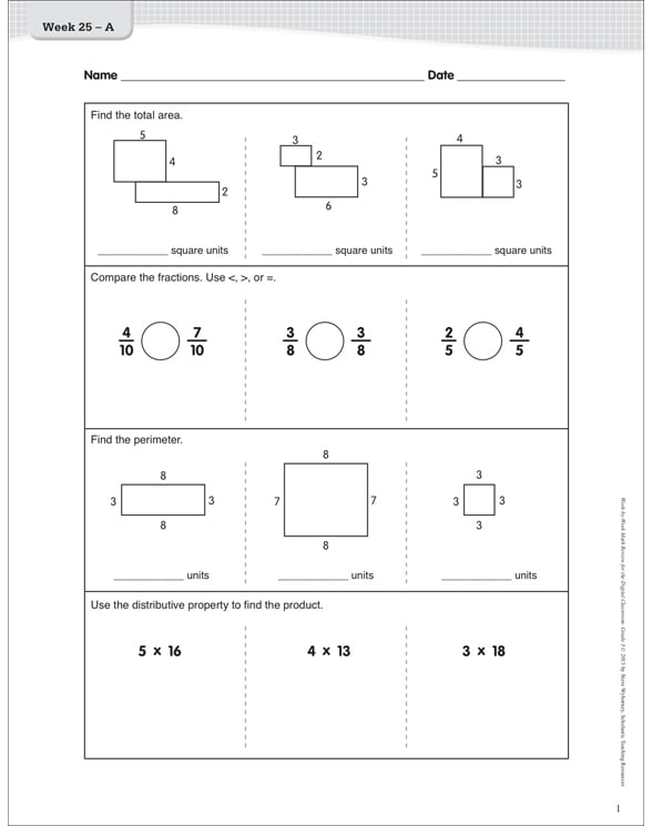 Math Review: Area, Comparing Fractions, Perimeter, Distributive ...