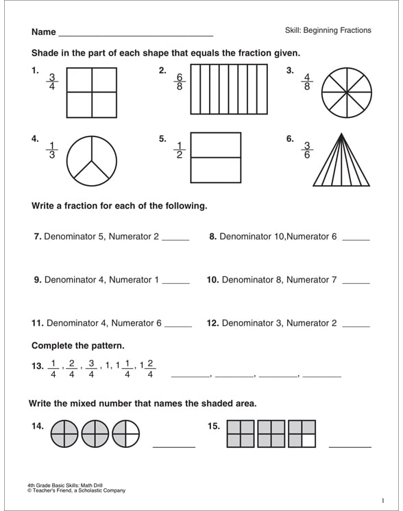 Beginning Fractions | Printable Skills Sheets