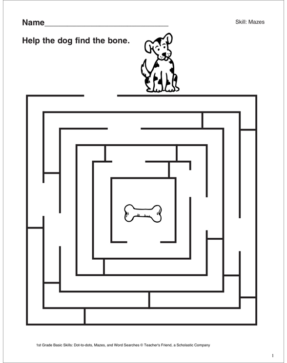 Maze - Dog to Bone | Printable Mazes and Skills Sheets