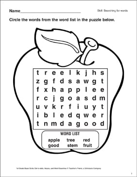 Apple Word Search Puzzle Printable