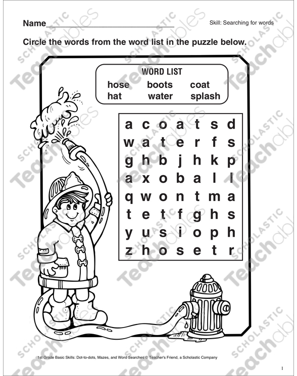 Word Search - Firefighter | Printable Word Searches and Skills Sheets