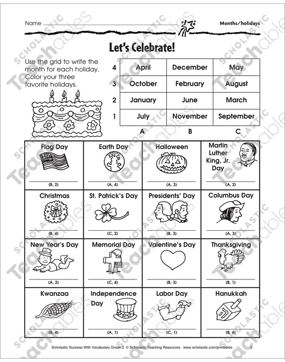 Let's Celebrate! (Months/Holidays) | Printable Skills Sheets