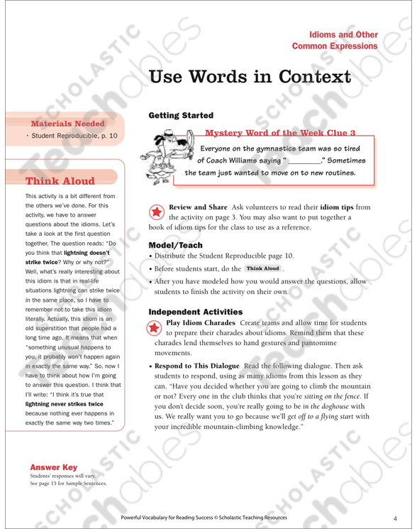 Idioms & Other Expressions: Read Words in Context (Gr 4) | Printable ...