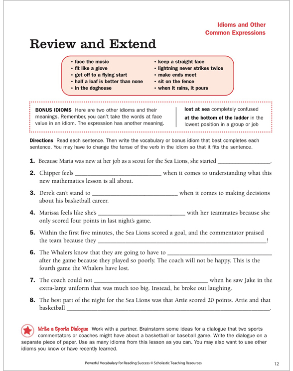 Idioms & Other Expressions: Read Words in Context (Gr 4) | Printable ...
