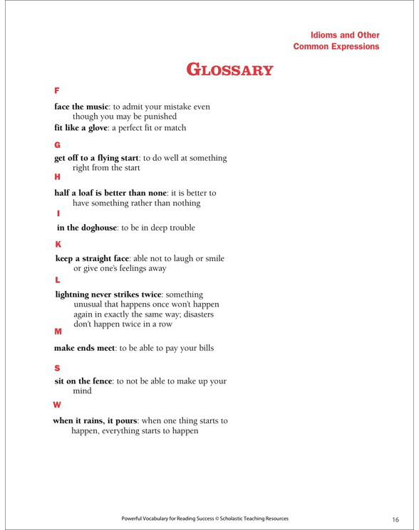 Idioms & Other Expressions: Read Words in Context (Gr 4) | Printable ...