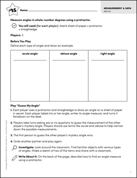 measuring angle sheet