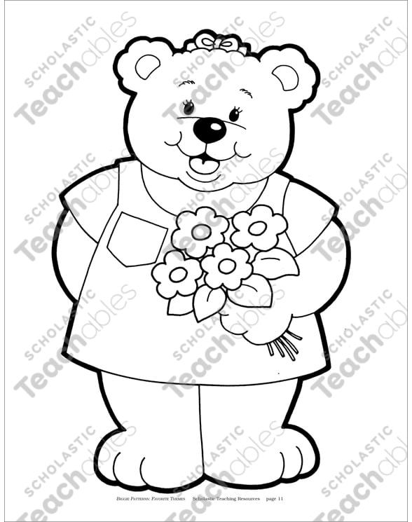 coloring pages teddy bear holding roses