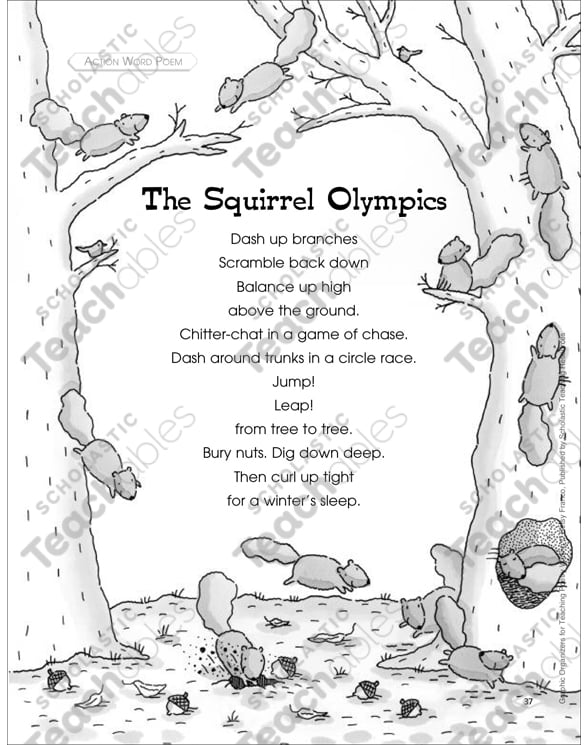The Squirrel Olympics: Teaching Action Word Poems Printable, 52% OFF