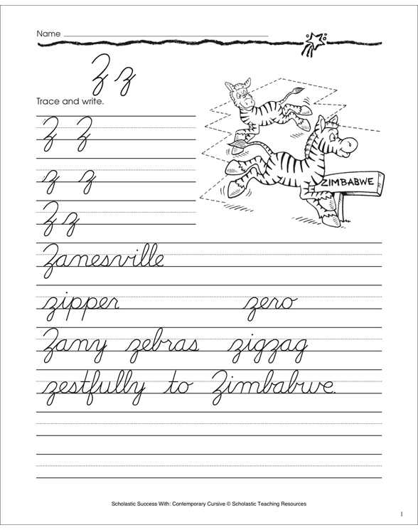 Letter Zz: Cursive Writing Practice | Printable Skills Sheets