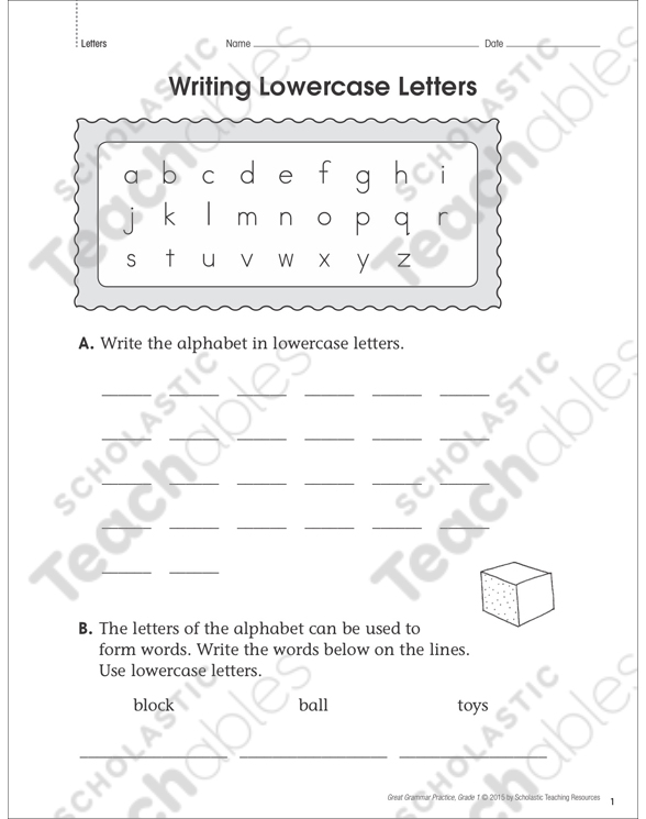 Writing Lowercase Letters: Grammar Practice Page | Printable Skills Sheets