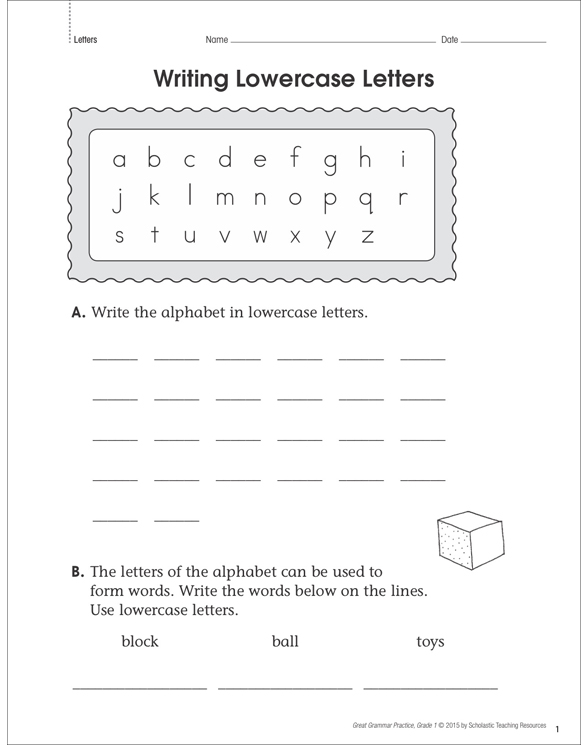Writing Lowercase Letters: Grammar Practice Page | Printable Skills Sheets